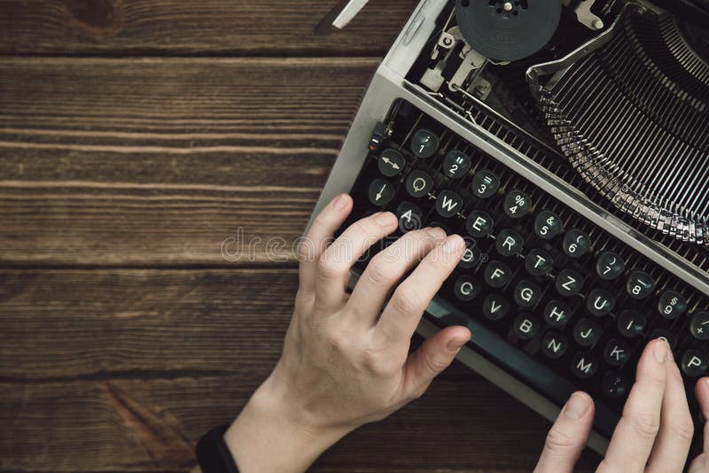 Writer Typing with Retro Writing Machine. Stock Image - Image of ...