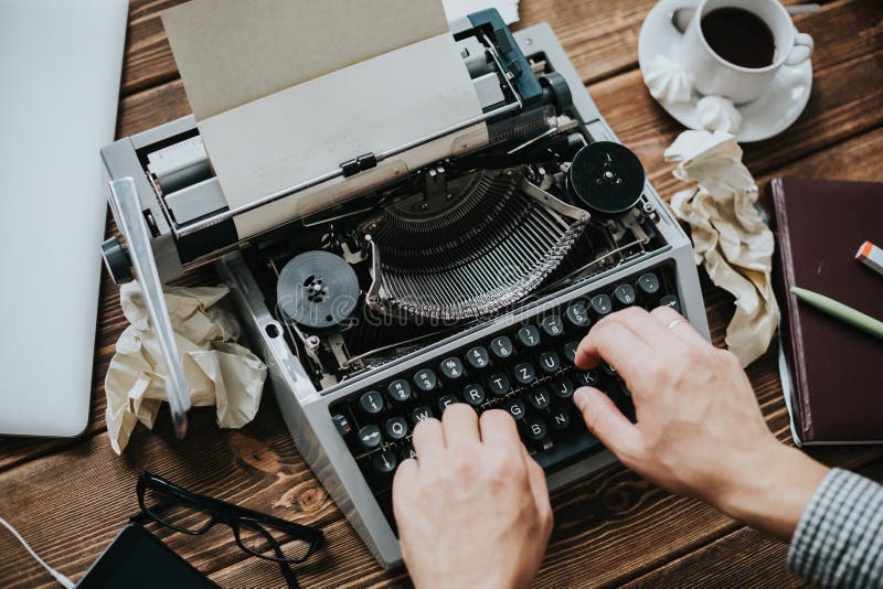 Writer Typing with Retro Writing Machine. Stock Image - Image of ...