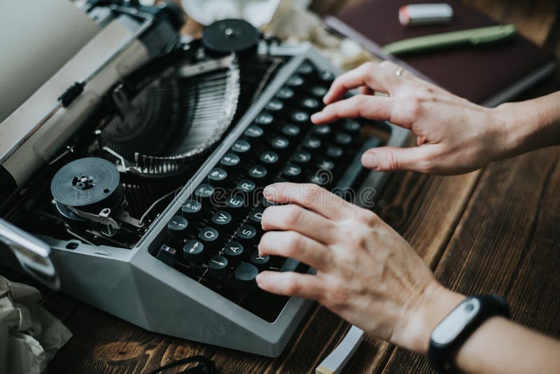 Writer Typing with Retro Writing Machine. Stock Photo - Image of ...