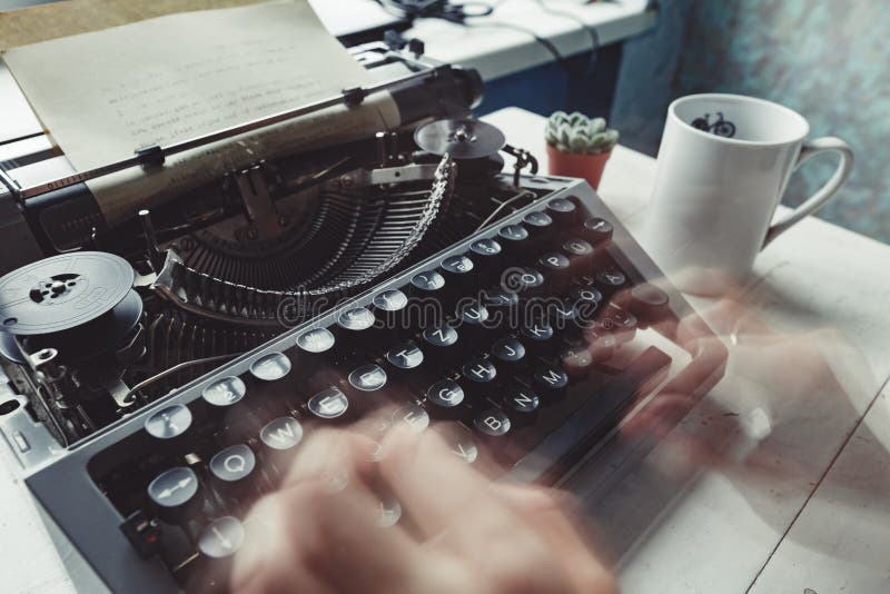Writer Typing with Retro Writing Machine. Stock Image - Image of ...
