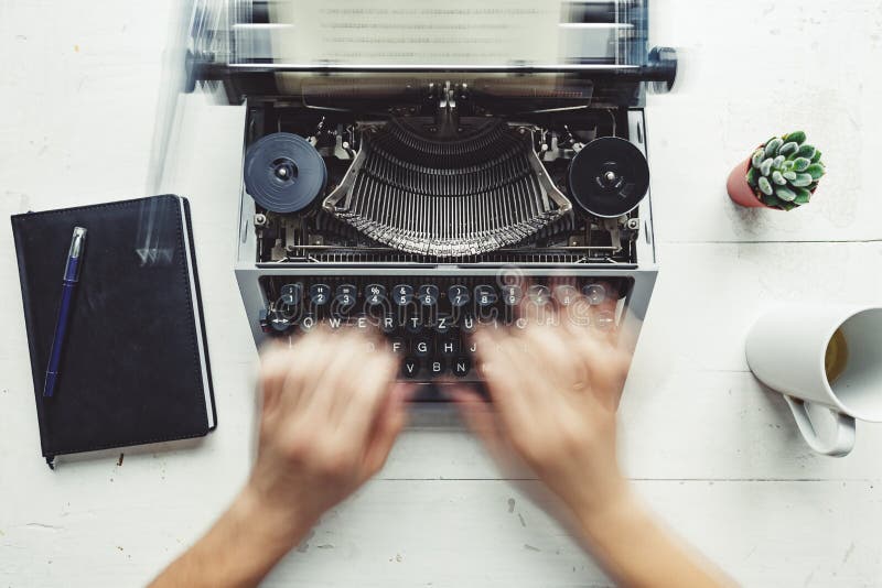 Writer Typing with Retro Writing Machine. Stock Photo - Image of male ...