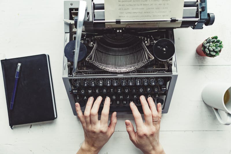 Writer Typing with Retro Writing Machine. Stock Image - Image of ...