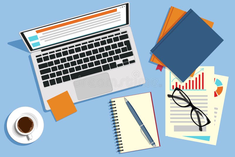 Laptop, Books, Notebooks and Coffee on the Desktop Stock Vector ...
