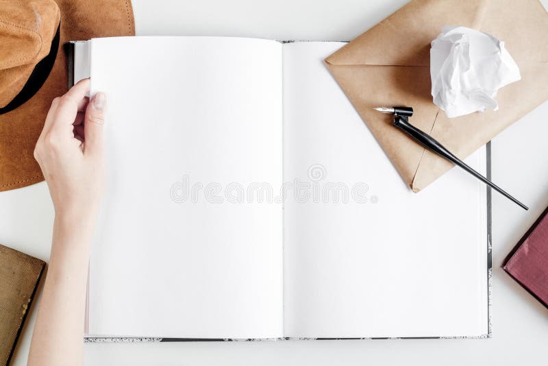 Writer Workplace with Tools on White Background Top View Mockup Stock ...