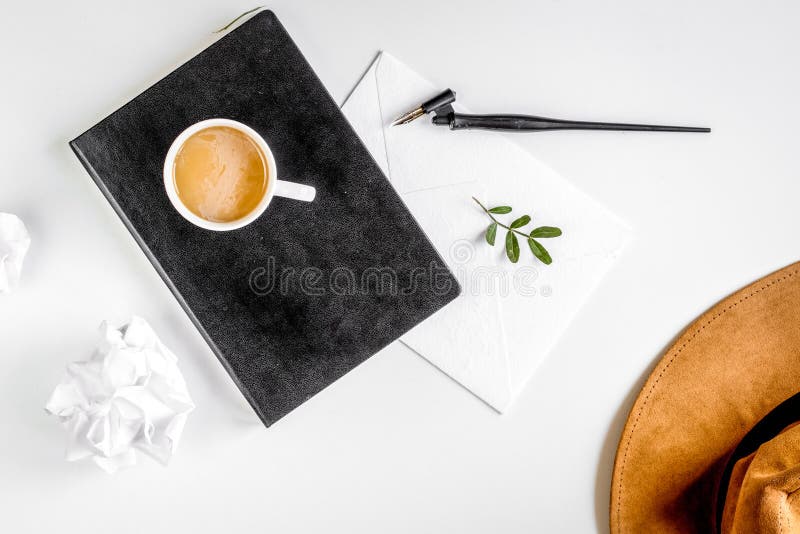 Writer Workplace with Tools on White Background Top View Stock Image ...