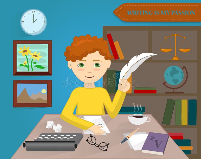 Writer Writes a Story. Modern Design Concept Stock Vector ...