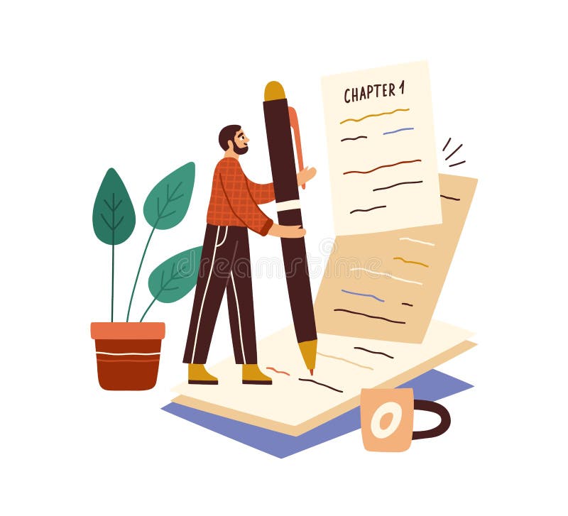 Writer Writing Book with Pen on Papers. Author Creating Fiction ...