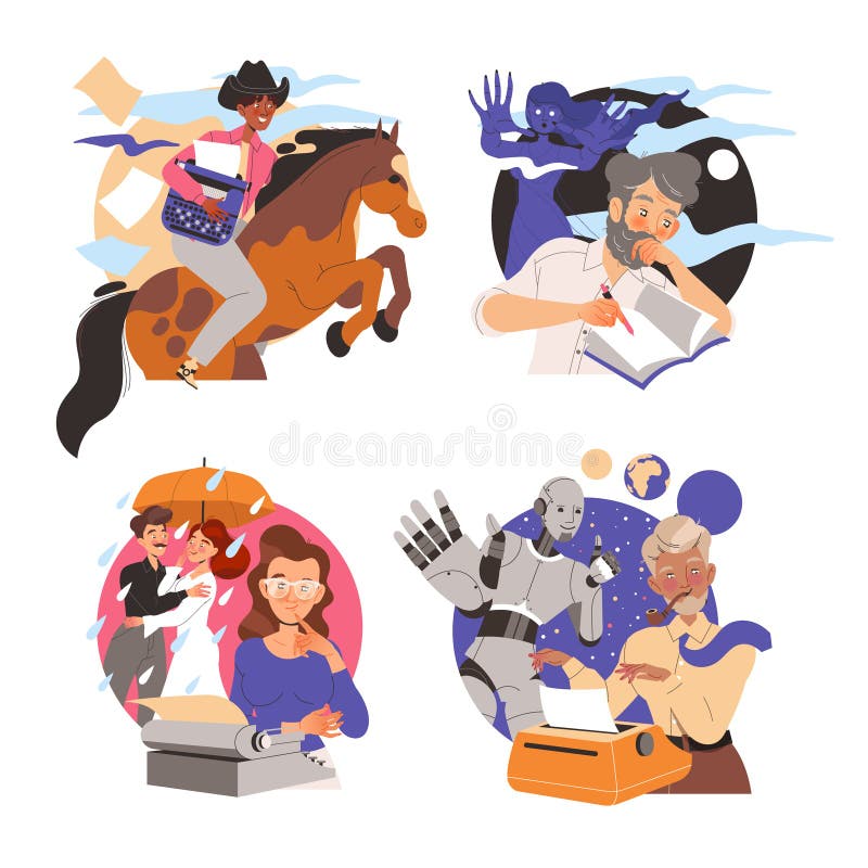 Writers and Journalists at Typewriter Engaged in Writing Process ...