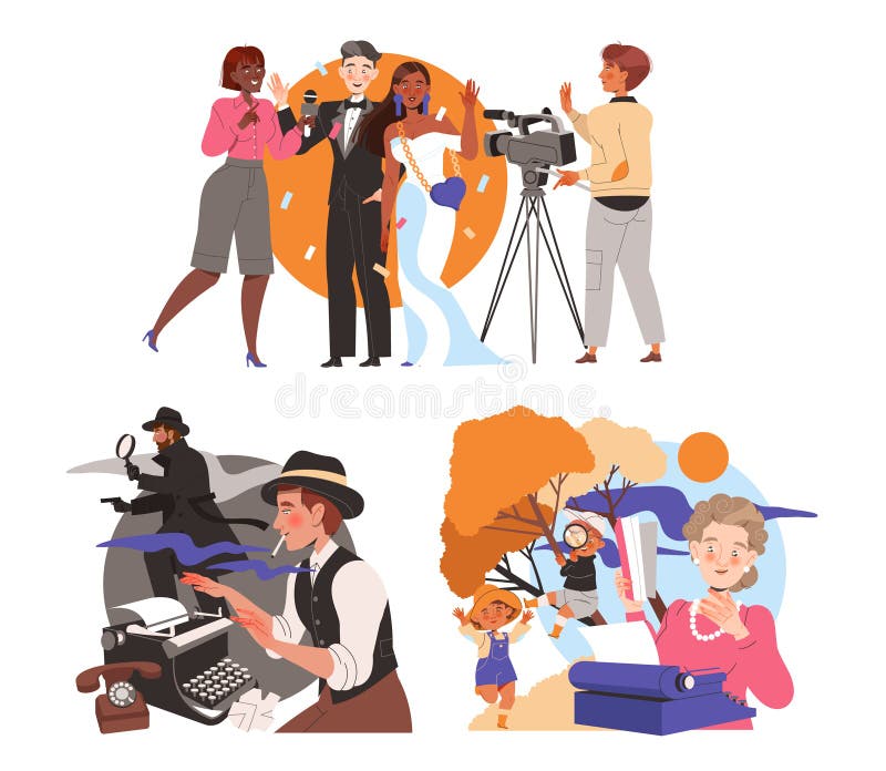 Writers and Journalists at Typewriter Engaged in Writing Process ...