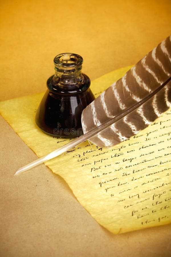 Writing stock photo. Image of inkwell, yellow, quill, glass - 4396964