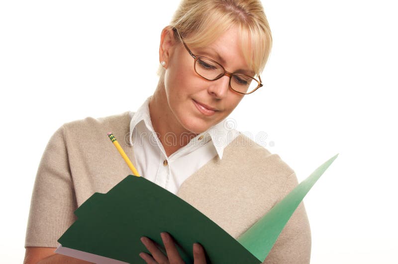 Writing Beautiful Woman with Pencil and Folder Stock Photo - Image of ...