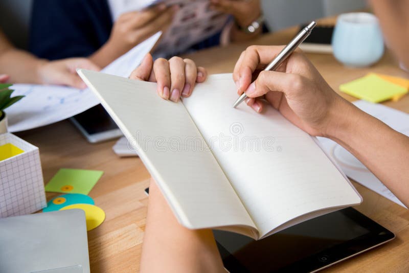 Writing a Blank Note on the Table at Office Stock Image - Image of ...