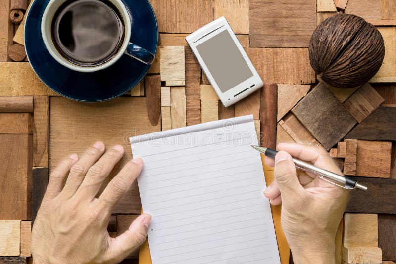 Writing on Blank Sheet of Paper on Wood Texture Stock Image - Image of ...