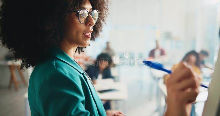 Writing, Board or Professor with Students in Lecture for Education ...