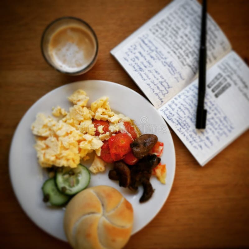 Writing at breakfast stock photo. Image of notes, writing - 119059914