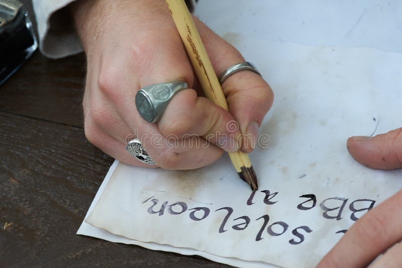 Two pens for calligraphy stock image. Image of golden - 17043541