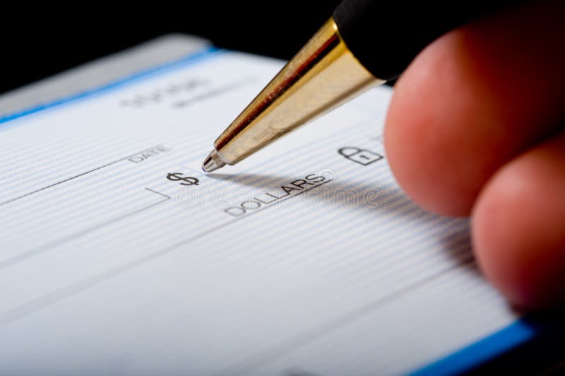 Close Up on a Pen Writing a Check Stock Photo - Image of payment ...
