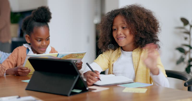 Education, Child and Talking of Teacher, Library and Help for Girl with ...