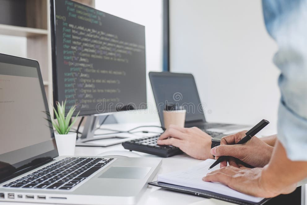 Writing Codes and Typing Data Code Technology, Programmer Cooper Stock Image - Image of coding ...