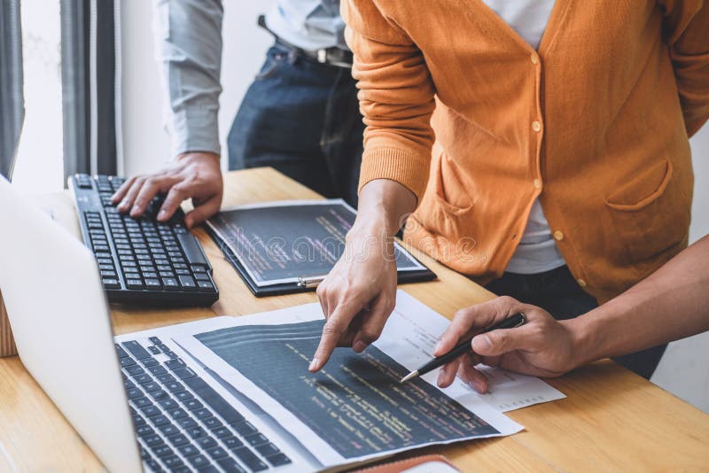 Writing Codes and Typing Data Code Technology, Programmer Cooper Stock Photo - Image of monitor ...