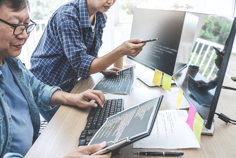 Writing Codes and Typing Data Code Technology, Two Professional Stock Photo - Image of code ...