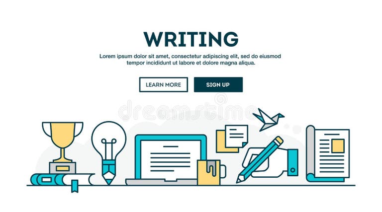 Writing, Colorful Concept Header, Flat Design Thin Line Style Stock ...