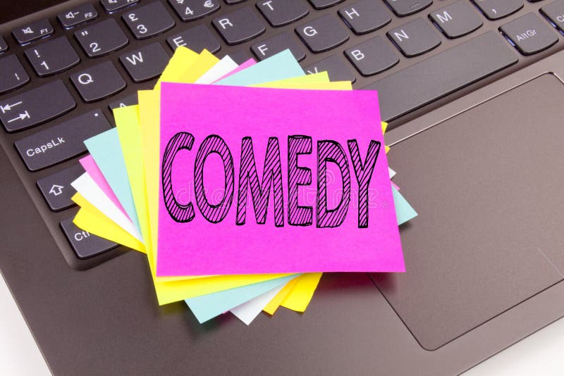 Writing Comedy Text Made in the Office Close-up on Laptop Computer ...