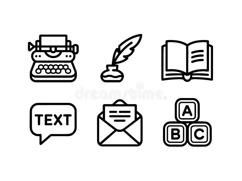 Writing Communications Set Typewriter Quill Book Mail Text Blocks Stock ...