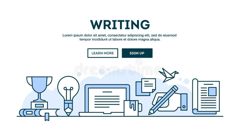 Writing, Concept Header, Flat Design Thin Line Style Stock Illustration ...