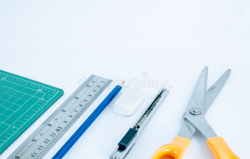 Writing and cutting tools stock photo. Image of scissors - 46742362
