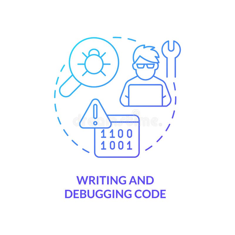 Writing And Debugging Code Blue Gradient Concept Icon Stock Vector