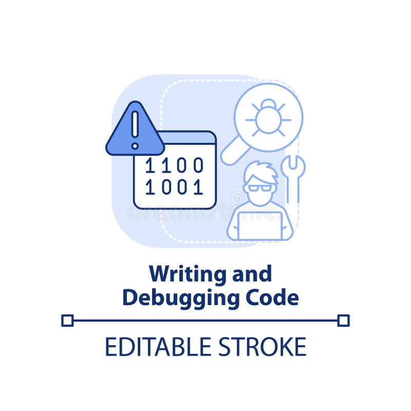 Writing And Debugging Code Light Blue Concept Icon Stock Vector