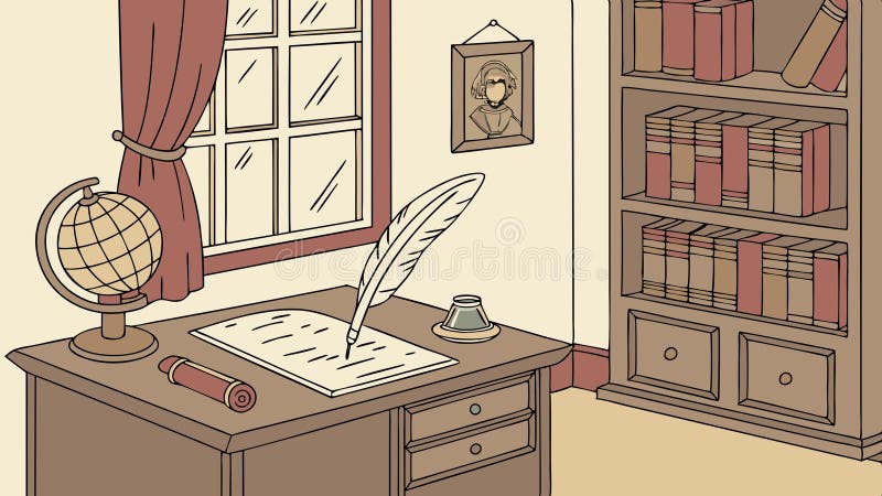 Writing Desk with Quill Pen Vintage Office and Study Room Vector Design ...