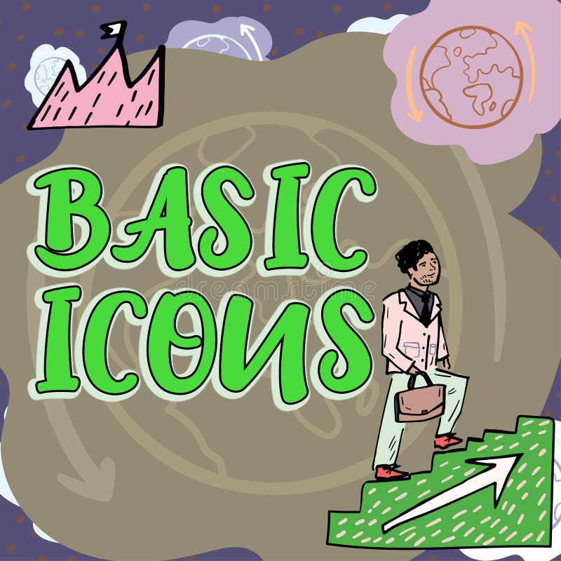 Writing Displaying Text Basic Icons. Word Written on Pictogram or ...