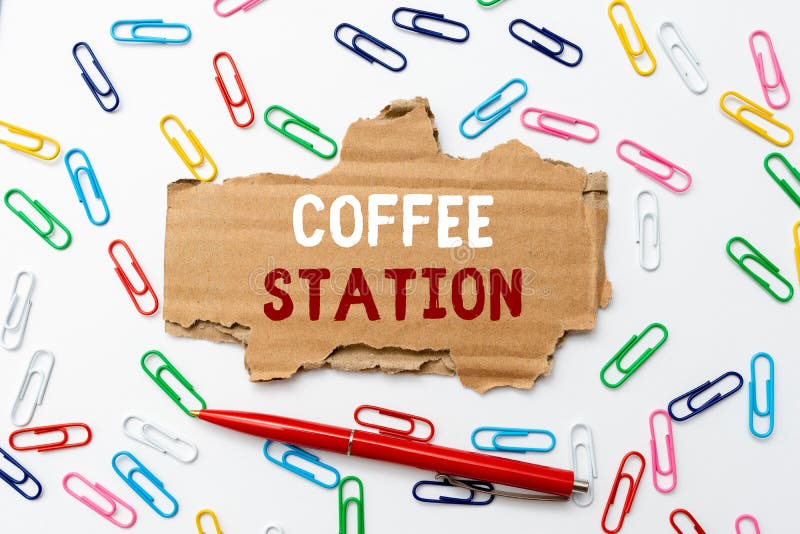 Writing Displaying Text Coffee Station. Word Written on a Small ... Writing Displaying Text Coffee Station. Word Written on a Small ...