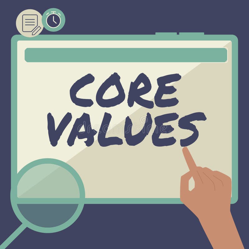 Writing Displaying Text Core Values. Business Approach Belief Person or ...