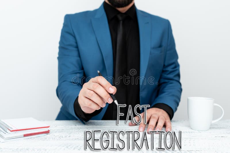 Writing Displaying Text Fast Registration. Word Written on Quick Method ...