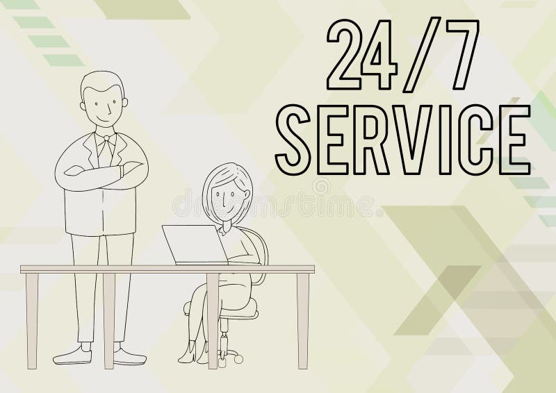 Hand Writing Sign 24 or 7 Service. Business Approach always Available ...