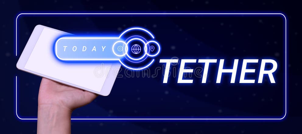 Text Caption Presenting Tether. Concept Meaning Use Smartphone in Order ...