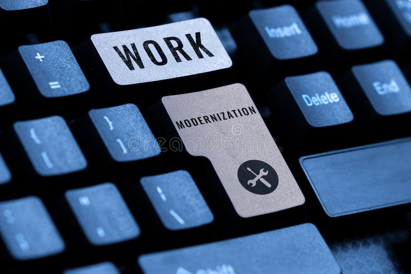 Writing Displaying Text Work Modernization. Word Written on Changing ...