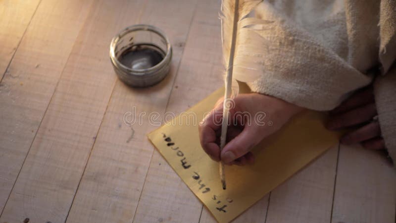 Writing Document with Feather Quill Stock Video - Video of table ...