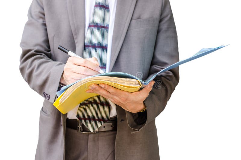 Writing Down His Ideas. Businessman with a Document File in Hand Stock ...