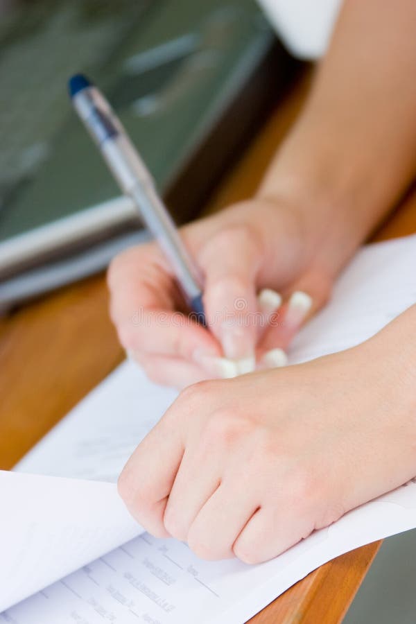 Woman Writing Down in Notebook Stock Photo - Image of financial, note ...
