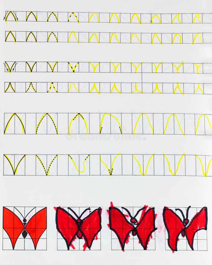 A Writing and Drawing Exercise for School Children. Stock Illustration ...