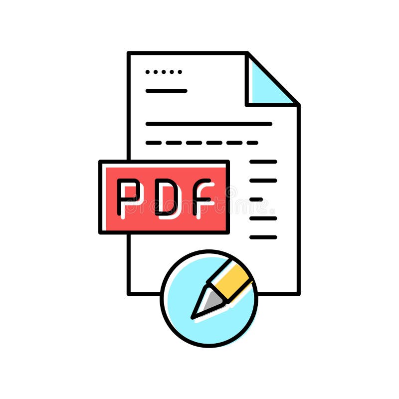 Writing and Editing Pdf File Color Icon Vector Illustration Stock ...
