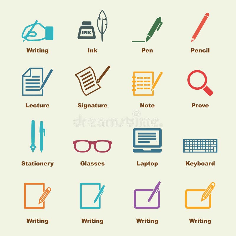 Writing icons stock vector. Illustration of magnifying - 42047541