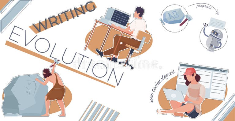 Writing Evolution Flat Collage Stock Vector - Illustration of ...