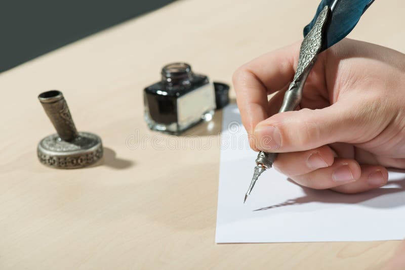 Writing with Feather Close Up Stock Image - Image of revival ...
