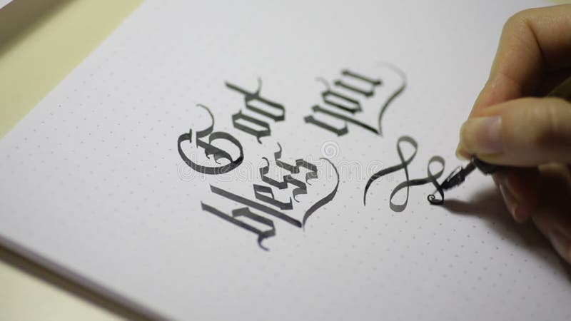 Writing Gothic Calligraphy. Female Hand Writes with Ink Pen Stock Video ...