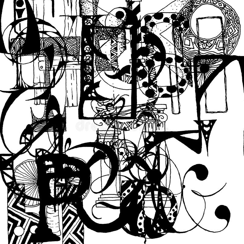 Writing, Grunge Doodle Background. Hand Drawn Abstract Letters Stock ...